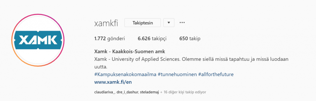 Social media accounts of Xamk – INSIDER